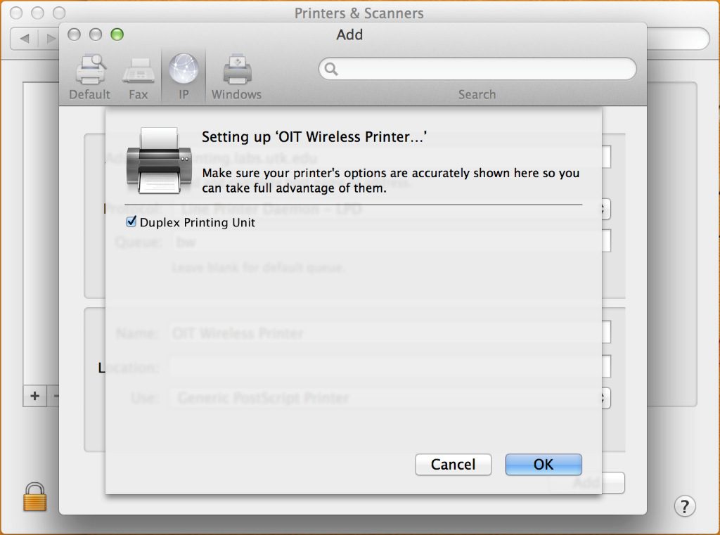 Installing the OIT BW wireless print queue for Mac OSX 10.x | Office of ...